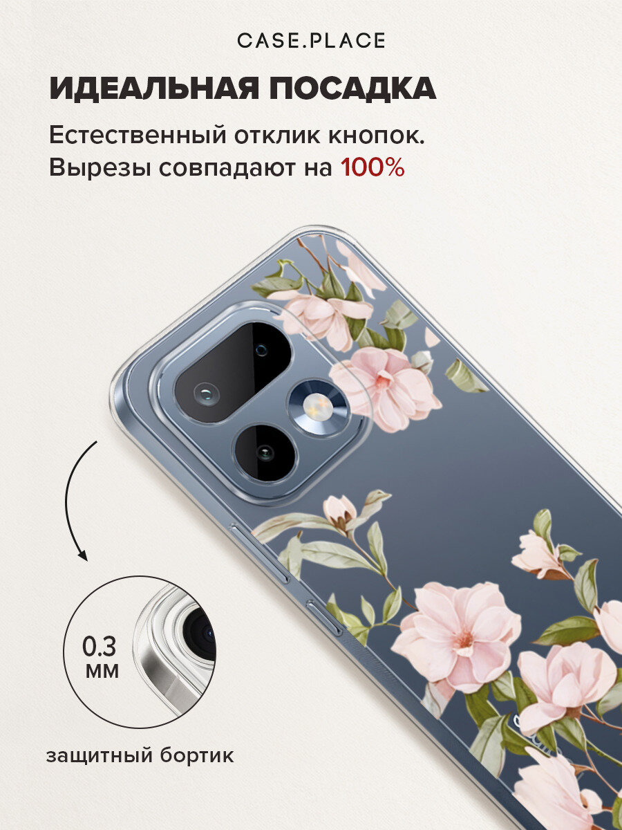 Чехол на Realme 16 Pro / Реалме 16 Про с принтом Цветочная нежность, прозрачный — фото 1