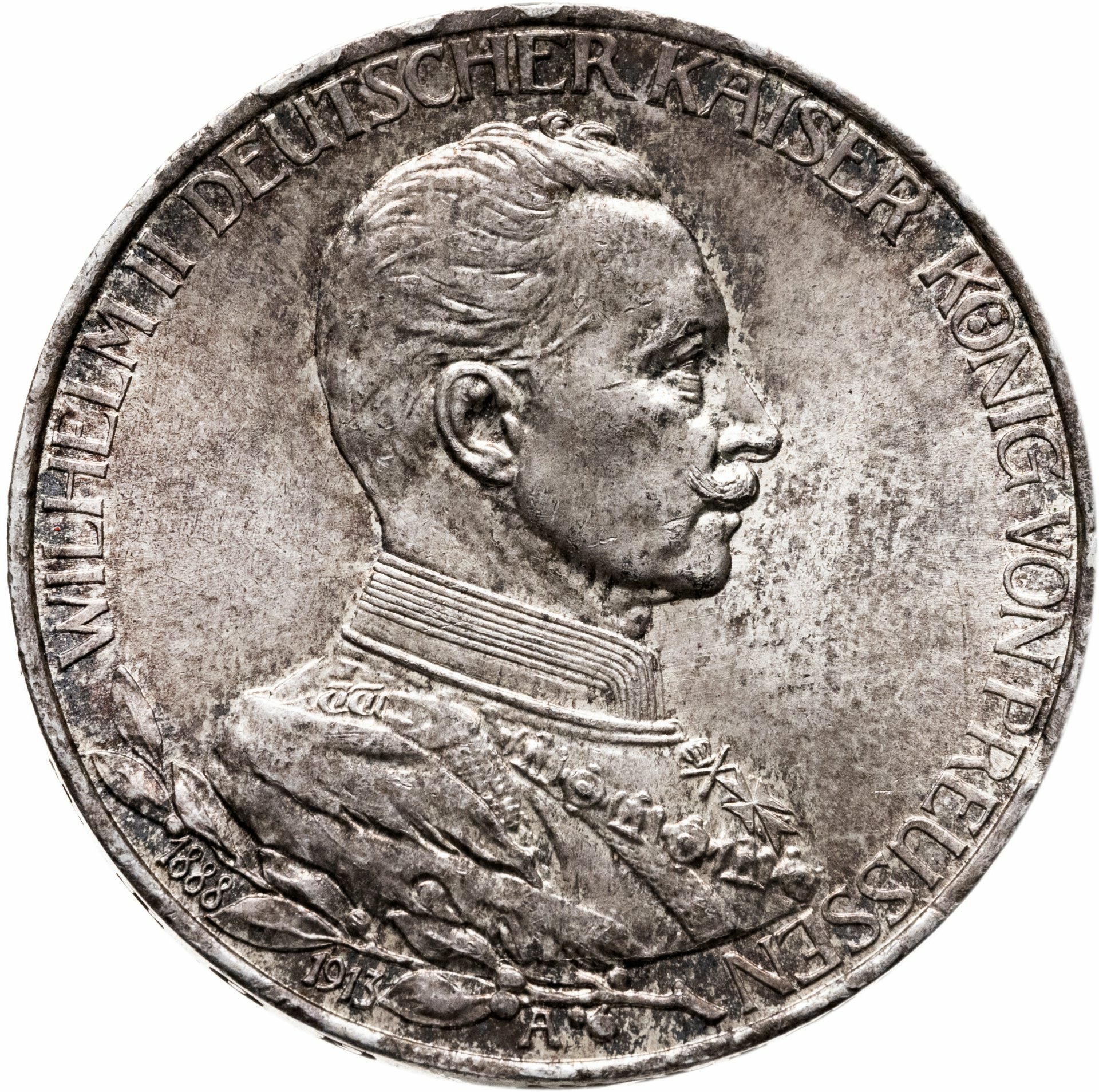 Германская империя Пруссия 3 марки 1913 "25 лет правления Вильгельма II", Серебро 900, в сохранности UNC