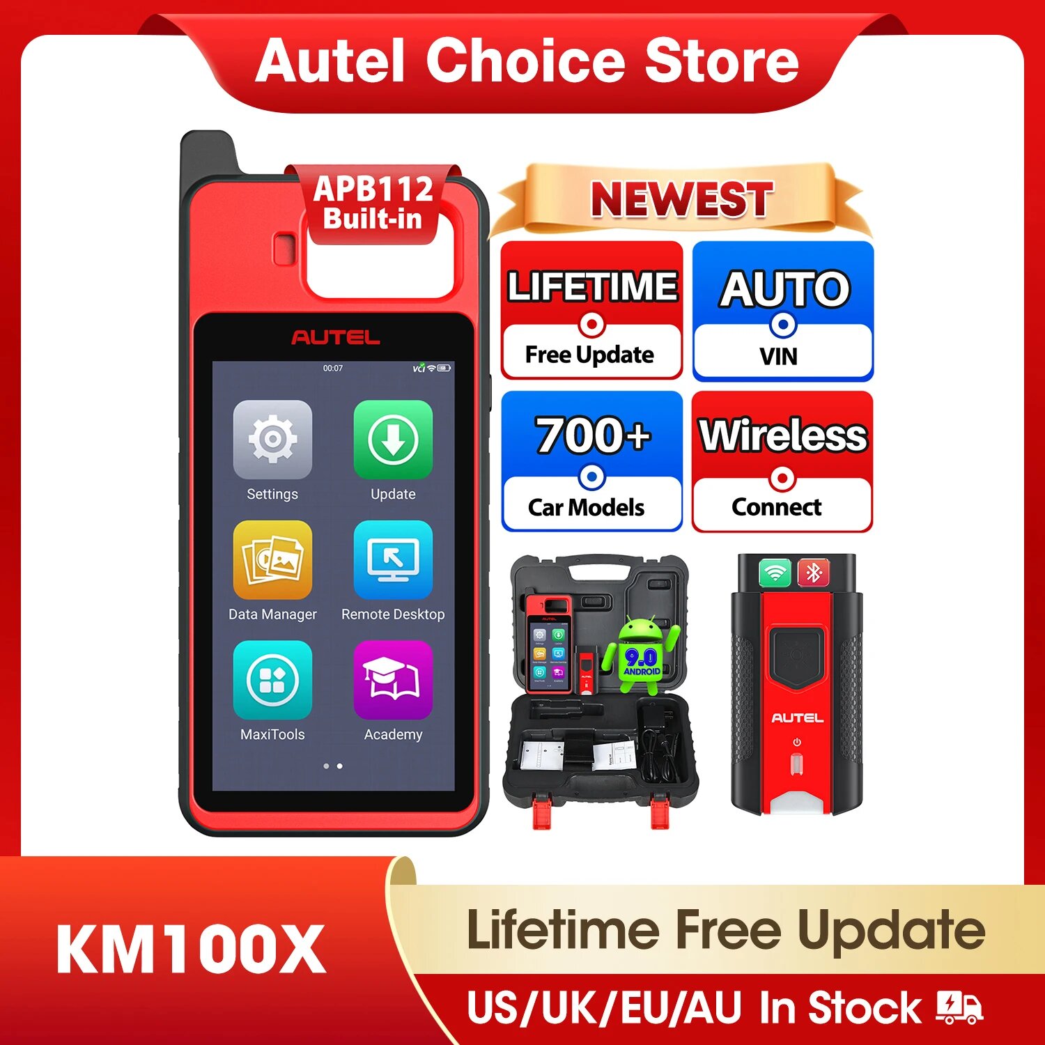 Инструмент для программирования ключей Autel MaxiIM KM100 KM100X с пожизненным бесплатным IMMO (антивандальный блокиратор) программатор ключей FOB OBD обучение ключей IMMO PK IM508