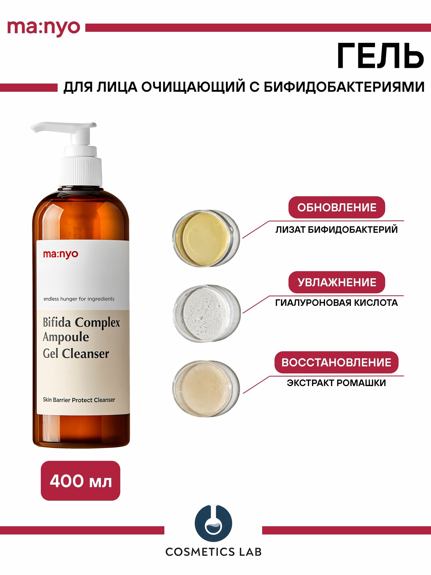 Ma: nyo / Очищающий гель с бифидобактериями / Bifida Complex Ampoule Gel Cleanser, 400 мл