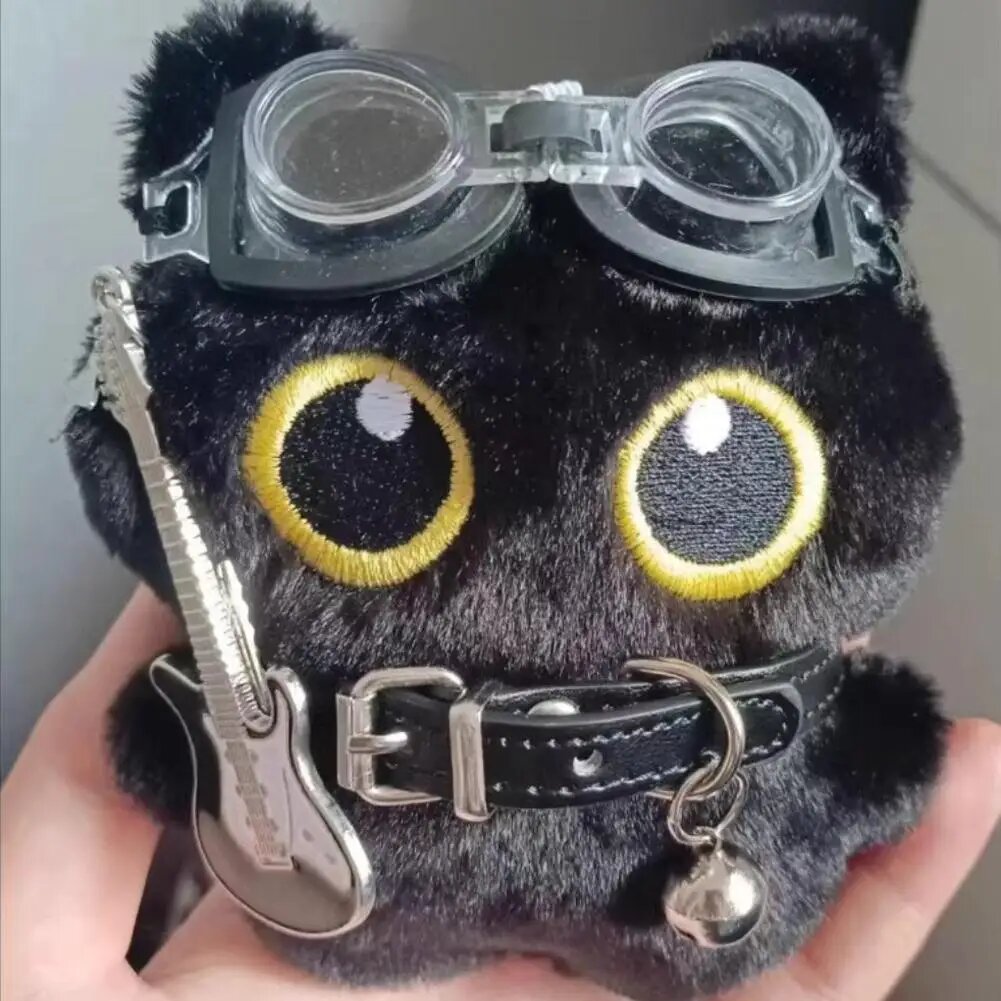 Плюшевый брелок черный кот гитара
