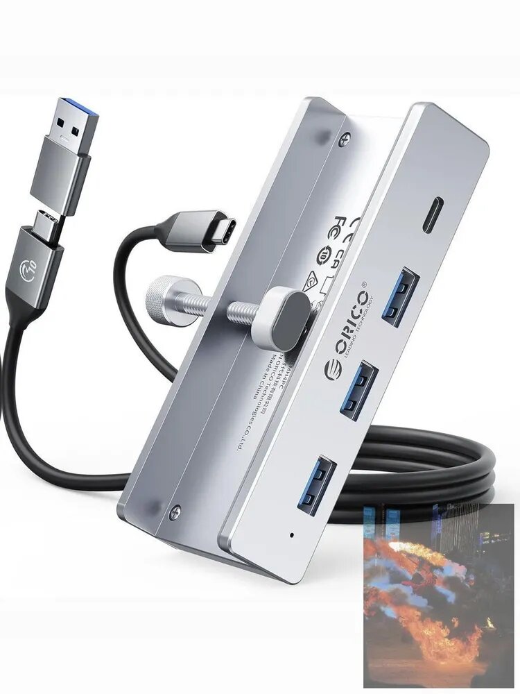 Usb разветвитель 5 в 1 MH4PC USB 3.0 Пристегивающийся дизайн USB - хаб, USB-A USB-C 5V источник питания, черный