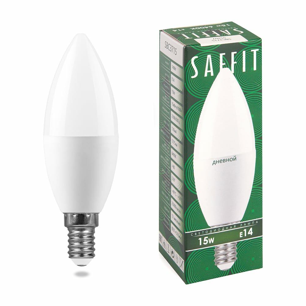 Светодиодная лампа SAFFIT SBC3715 Свеча E14 15W 6400K, 55207