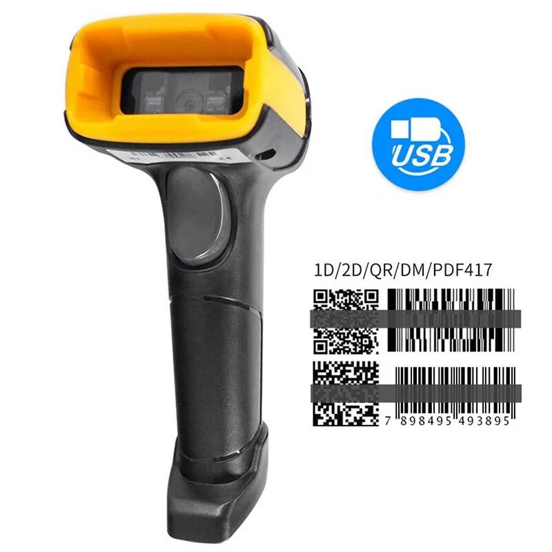 Сканер Штрих Кода Беспроводной USB 1D/2D QR DM PDF417 Черный