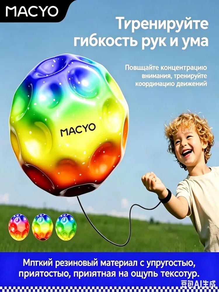 Лунный прыгучий мяч на запястье, высокая упругость, антистресс, развитие внимания и координации для детей