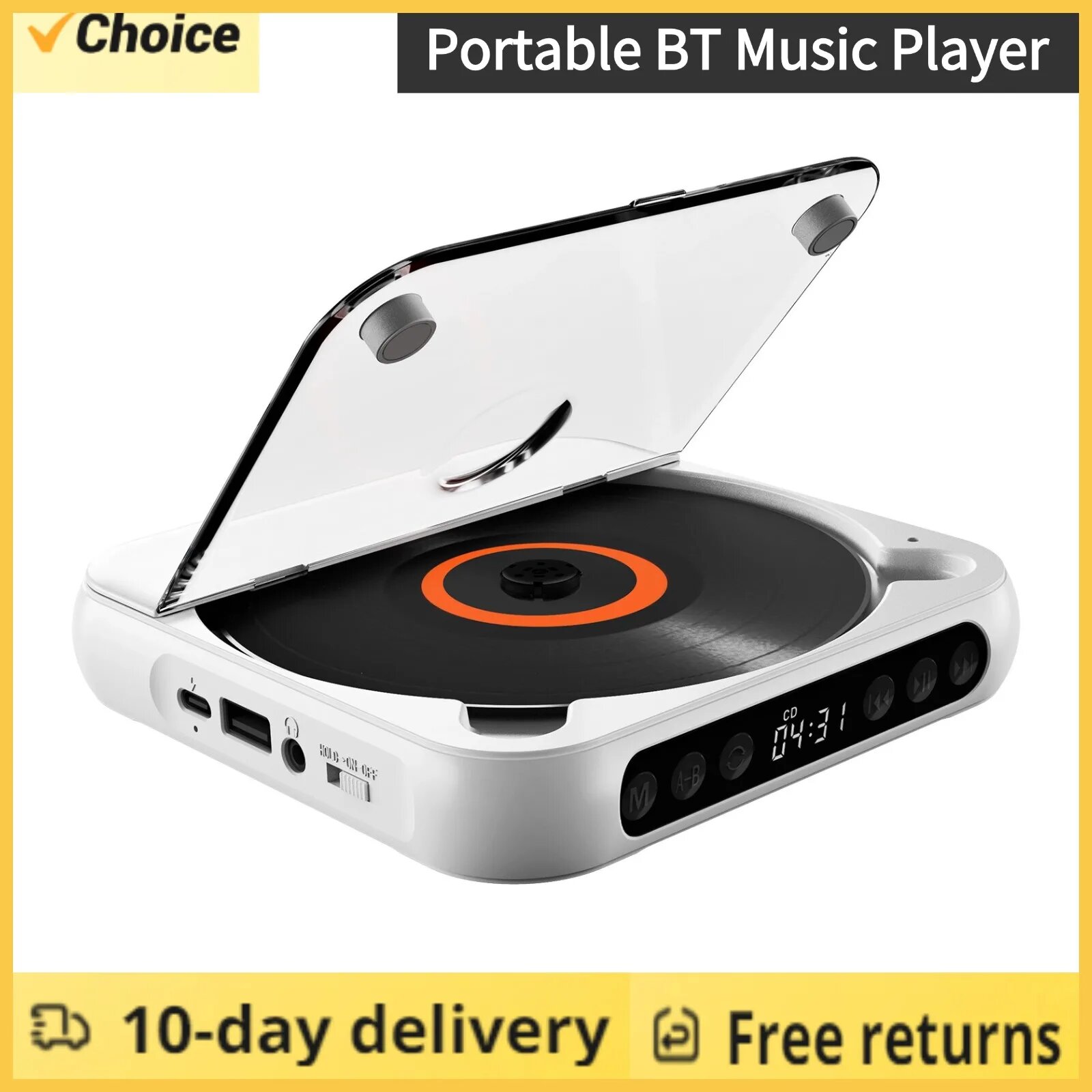 Портативный проигрыватель винила с Bluetooth, White