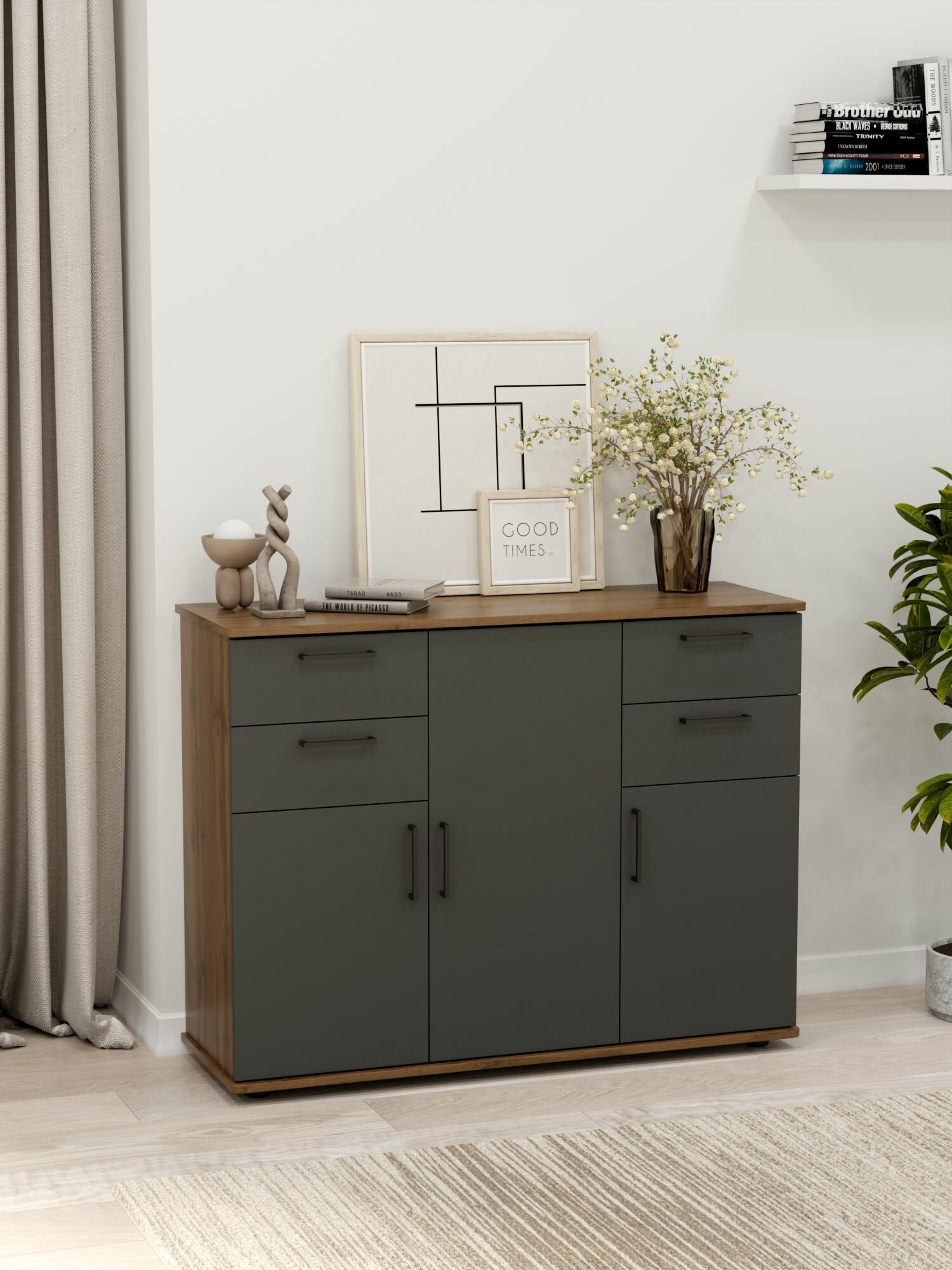 ChairCharm Комод КМ-3 Вотан/Антрацит 112,5/88,5/38, фасады ЛДСП