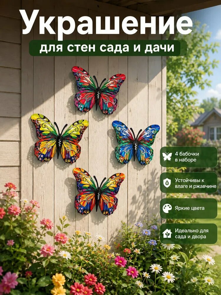 Металлические бабочки декоративные на стену для дачи, 3D Цветные бабочки для декора на стену для сада - подарок для садовода, украшение для забора, террасы, гостиной