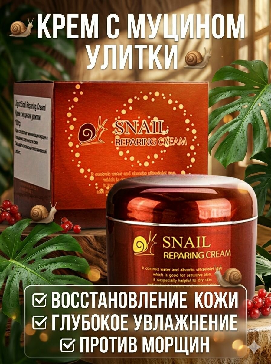 Jigott Крем для лица с муцином улитки восстанавл. Snail Reparing, 100мл