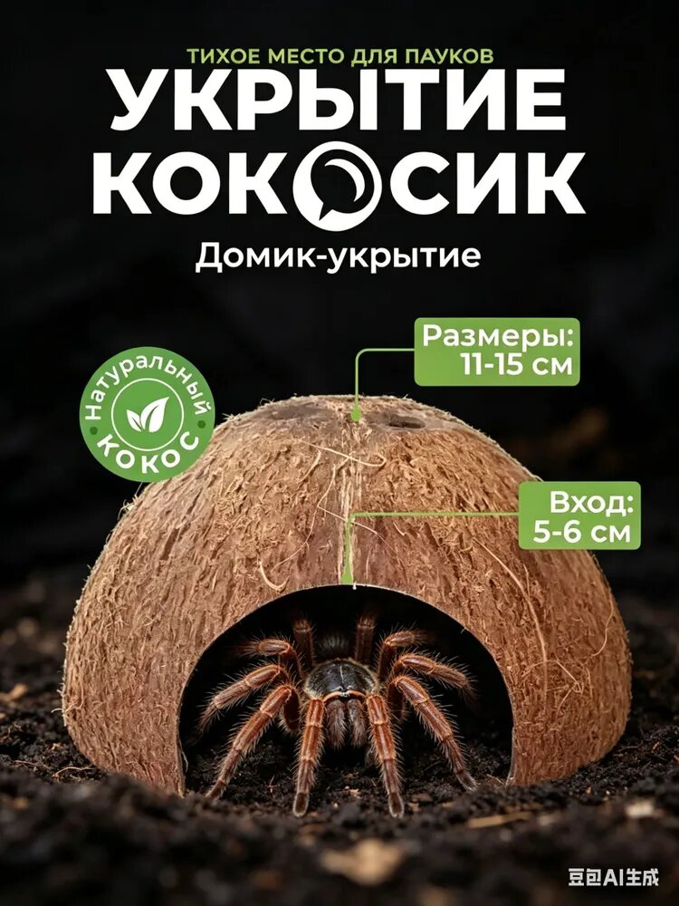 Кокосовое укрытие для рептилий, натуральное украшение дома для ящериц-гекконов и пауков