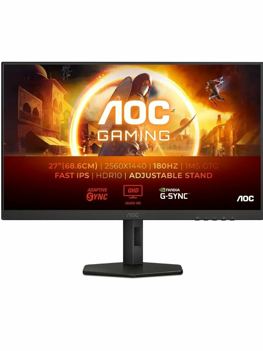 Монитор 27" AOC Q27G4XF 2560x1440, WLED, 16:9, IPS, 300cd/m, 1000:1, 1ms, 178/178, 1ms, HDMI, DP, 180Hz pivot, black