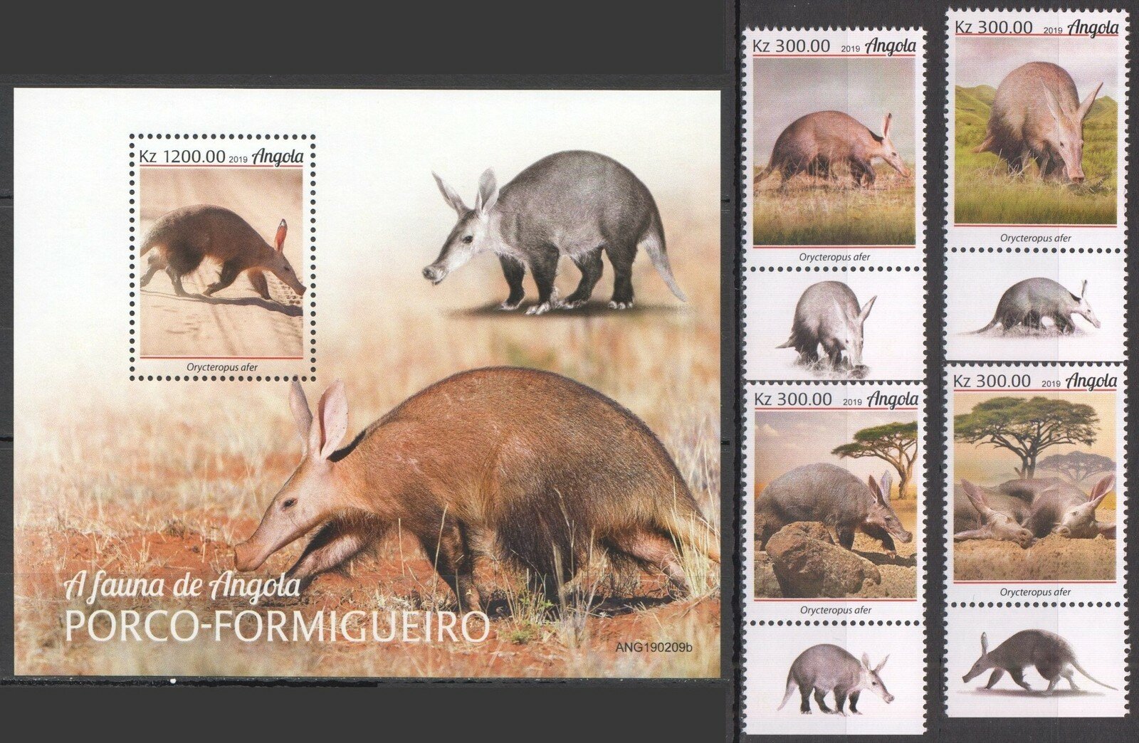 Марки 2019 год Ангола Трубкозубы Дикие животные Фауна #2260-2263+Bl217 Mnh