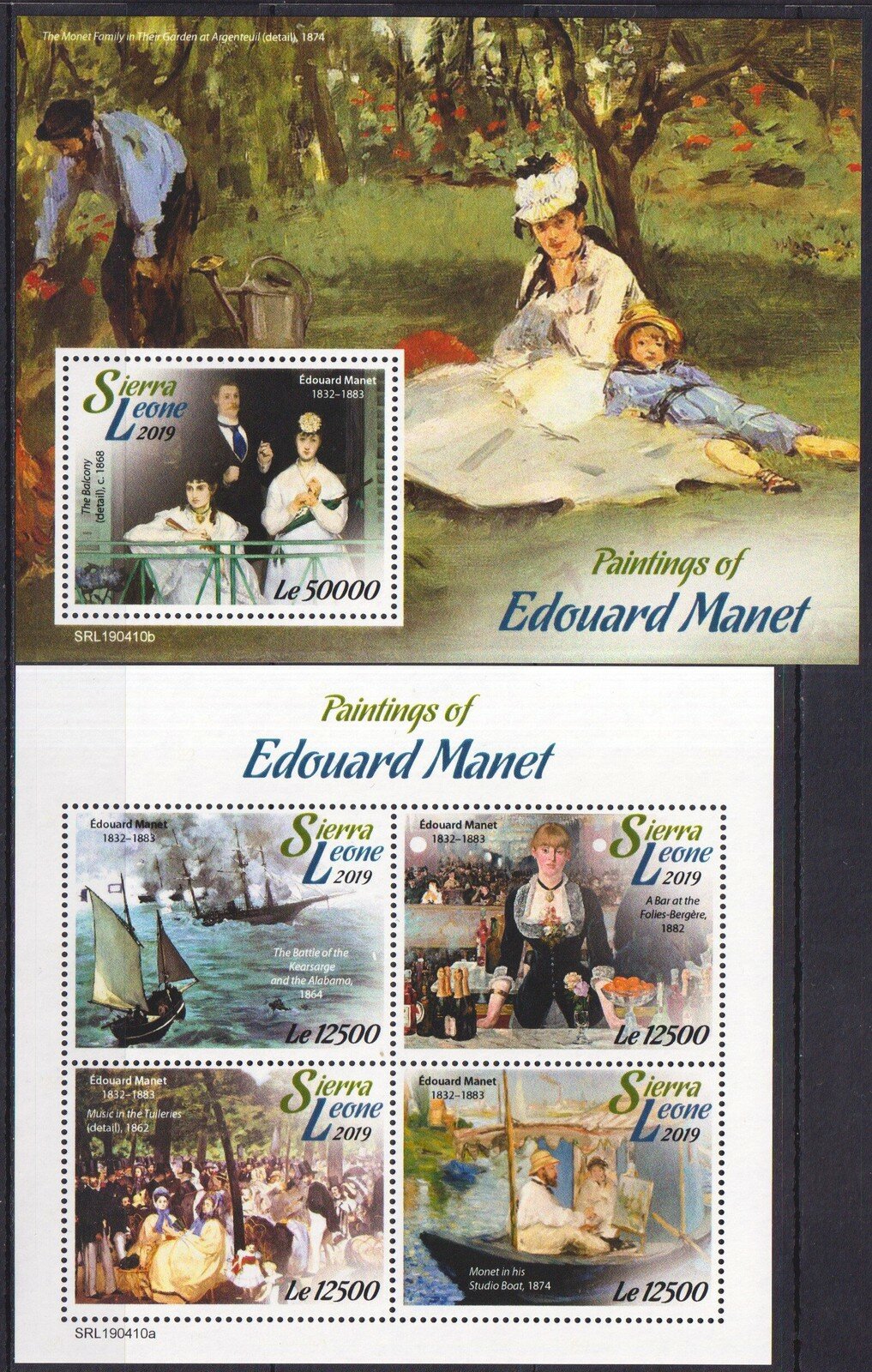 Марки 2019 год Sierra Leone Эдуард Мане Искусство Живопись #11034-37+Bl1729 Mnh