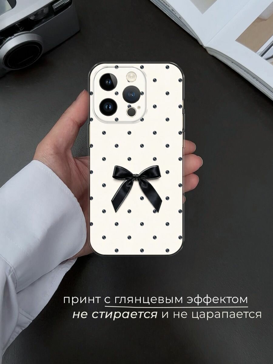 Силиконовый чехол на Apple iPhone 14 Pro / Айфон 14 Про с принтом Бантик на фоне в горошек — фото 1