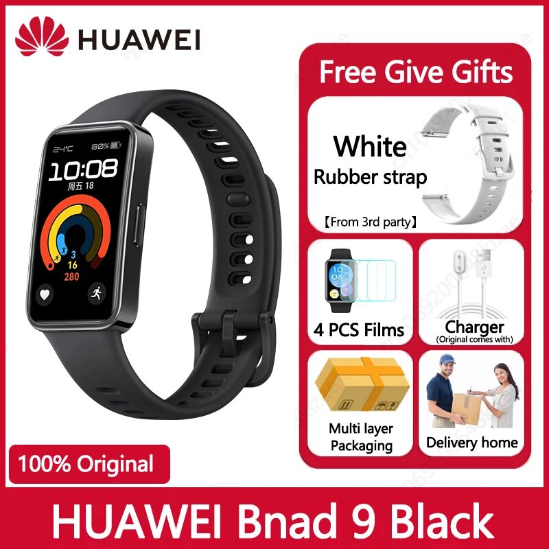 Huawei Band 9 Black, белый ремешок