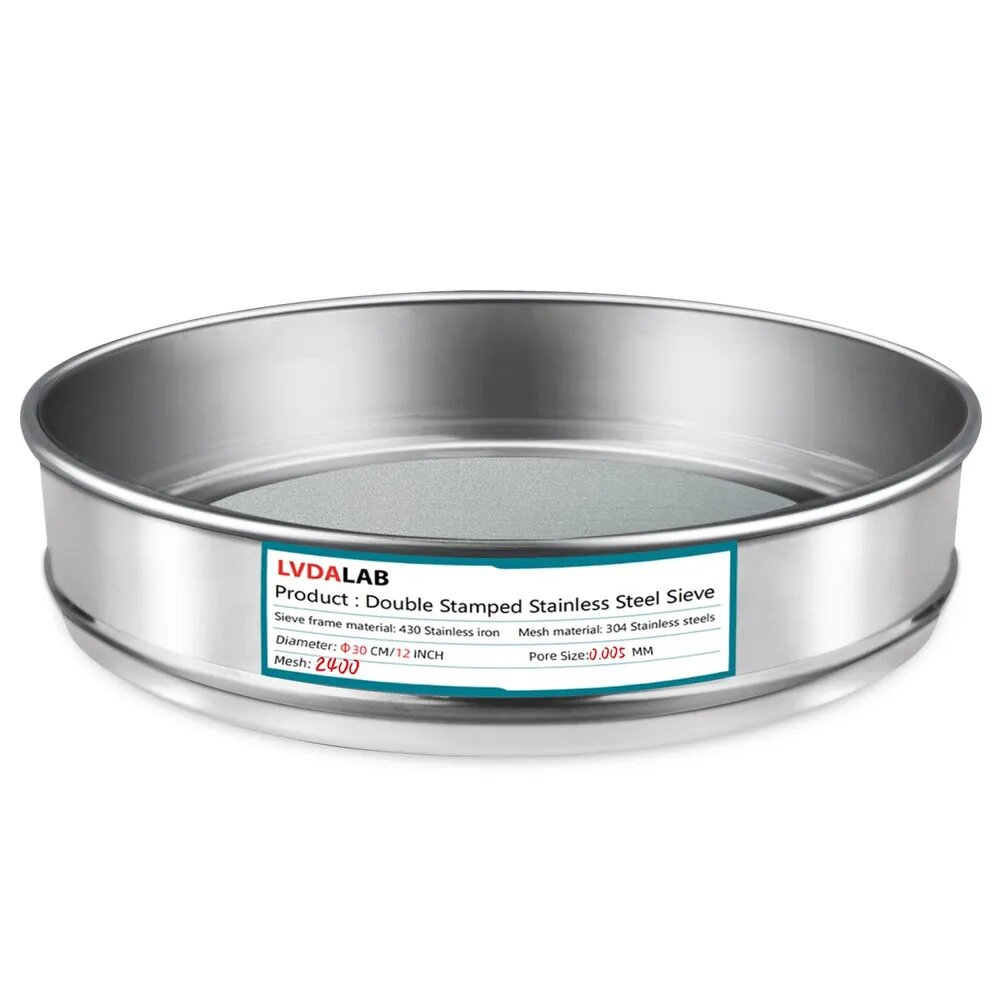 2400 Mesh (0.005mm) Ultra-Fine Particle Sieve, 30cm Standard Sifter 304 Stainless Steel 2400 ячеек (0,005 мм) Ультратонкое сито, 30 см, стандартное сито из нержавеющей стали 304