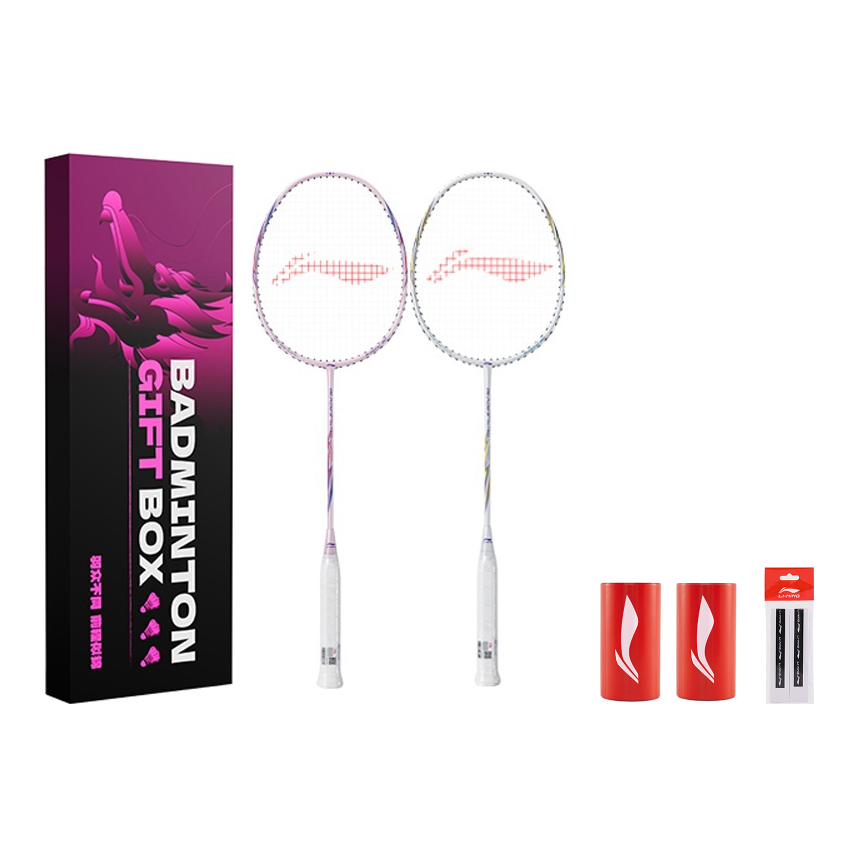 Бадминтонные ракетки унисекс Li Ning Bazooka Full Carbon Control Type All around Defense Advanced Level 5U, белые с розовым
