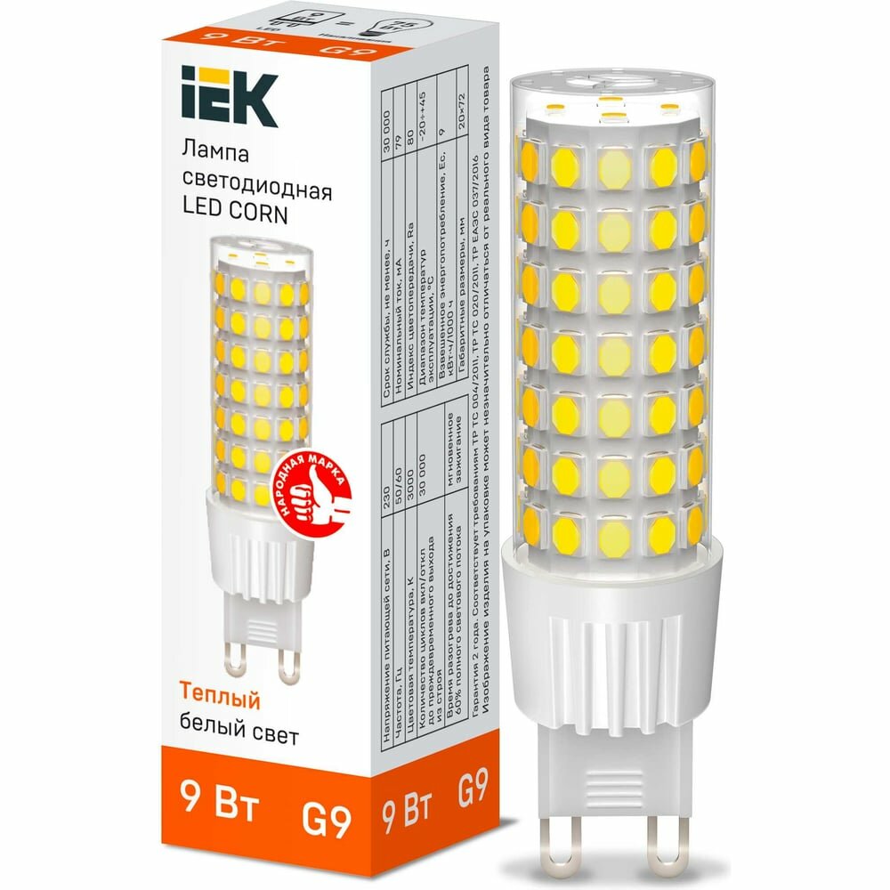 Светодиодная лампа IEK corn капсула 9вт 230в 3000к керамика g9 LLE-CORN-9-230-30-G9