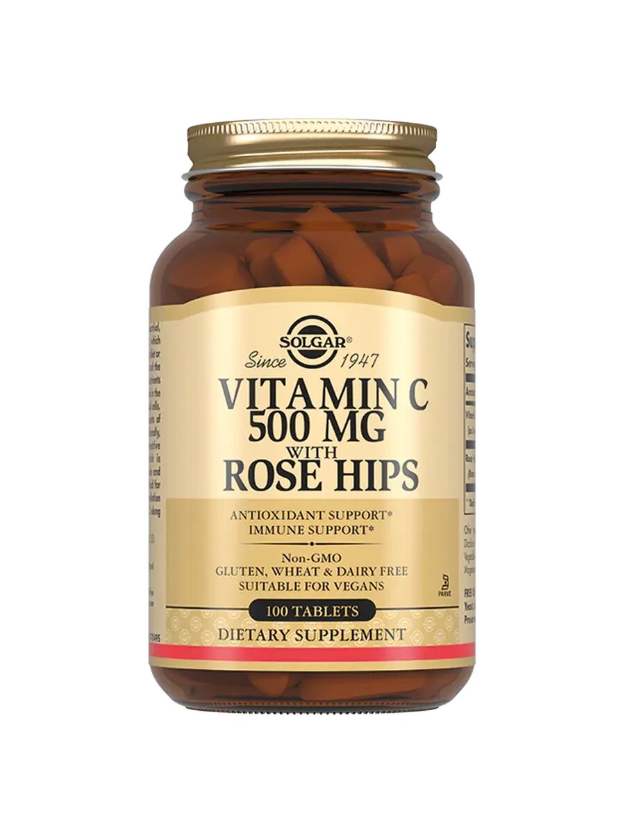 БАД Solgar Таблетки "Витамин С и шиповник", 100 шт. Vitamin C 500 mg with Rose Hips