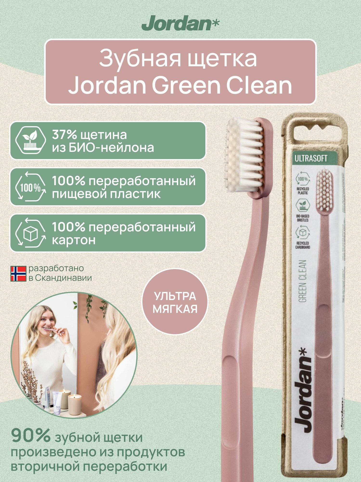 Зубная щетка Jordan GREEN CLEAN Sensitive ультрамягкая