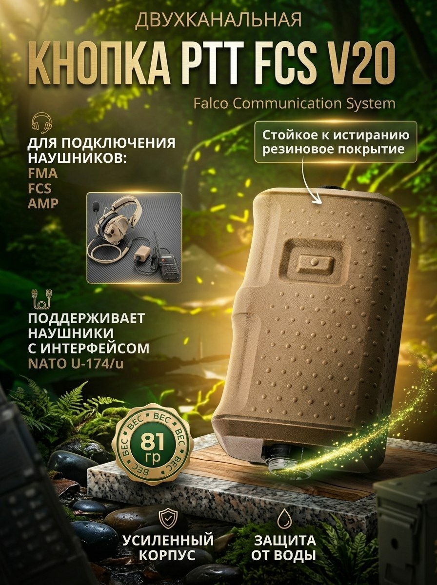 Кнопка PTT FCS V20 Falco Communications, для Kenwood, Baofeng, бежевая