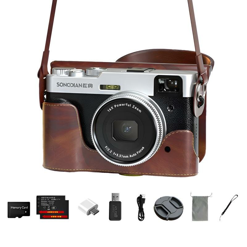 Цифровая камера унисекс SONGDIAN DC212, 64MP Interpolation+4K Video Recording+AF Autofocus+Compatible with Cell Phones, Front and Back Dual Camera Style[Black]Official Standard+Camera Case