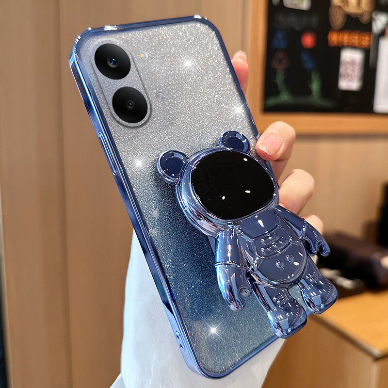 Чехол Xiaomi Poco X8 Pro Max гальваническим покрытием, противоударный, защита камеры, подставка астронавты с зеркалом (Xiaomi Poco X8 Pro Max)