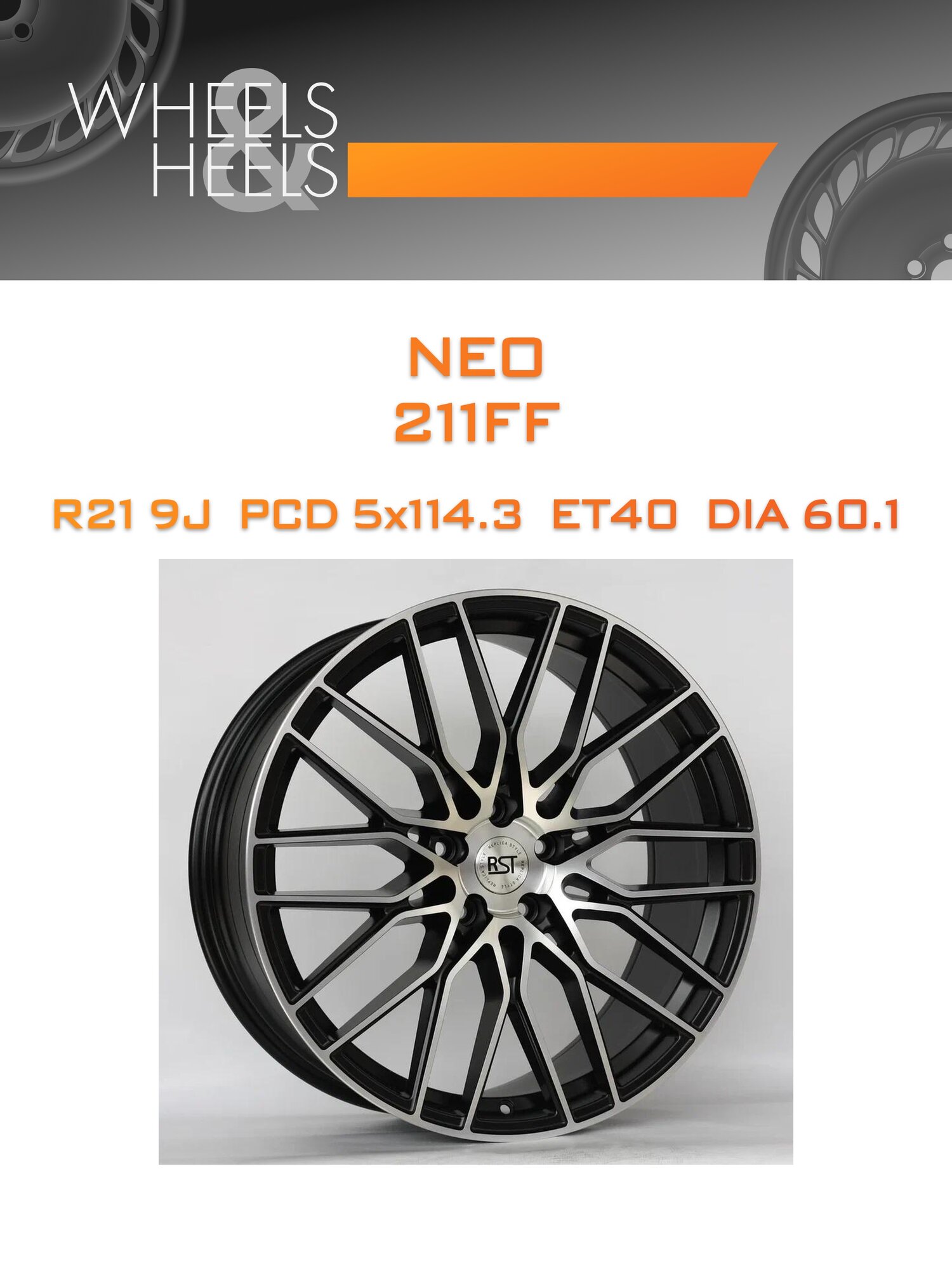 Диск автомобильный литой NEO 211FF 21x9 5x114.3 et40 dia60.1 Чёрный матовый с полированной лицевой частью