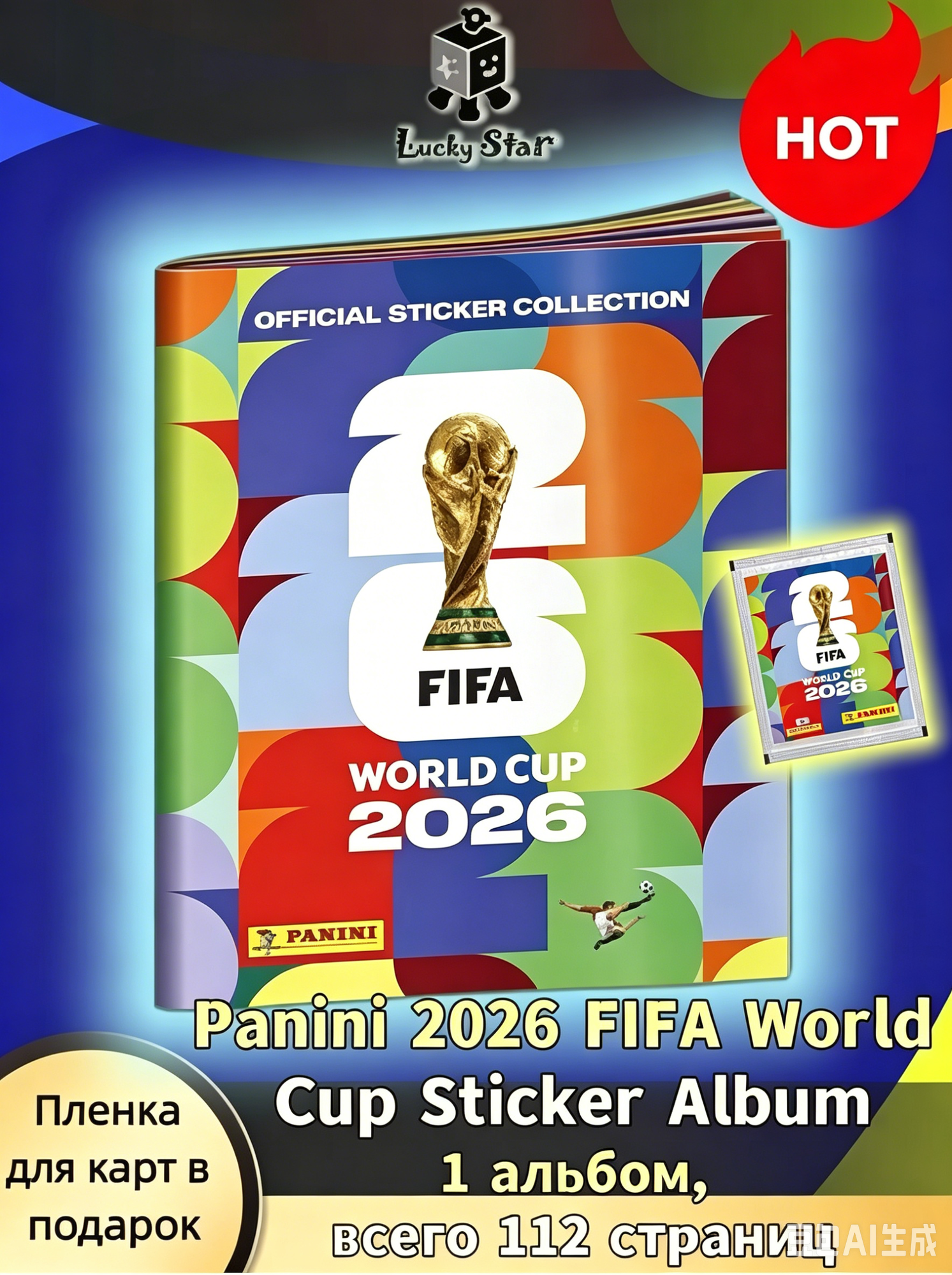 Panini 2026 FIFA World Cup Sticker Album, 112 страниц, альбом для стикеров Чемпионата мира по футболу 2026, В подарок один пакетик наклеек (7 штук)