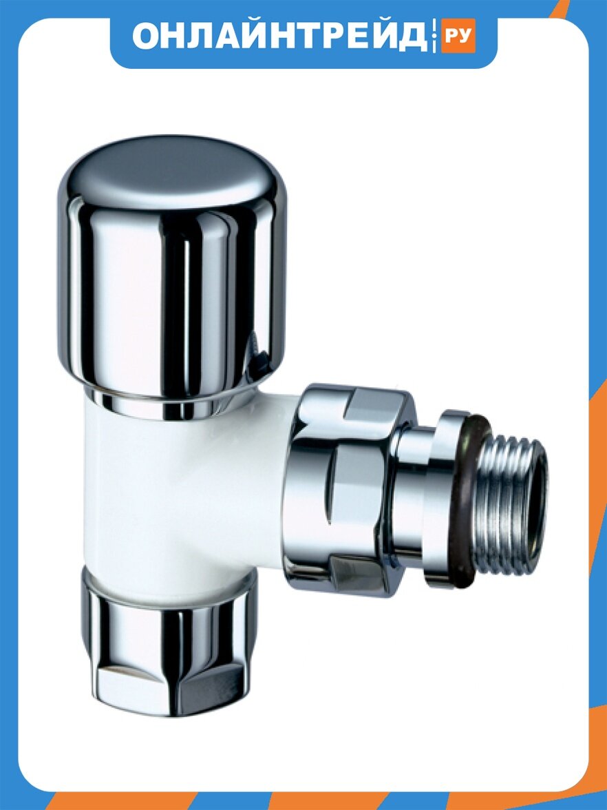 Вентиль Far термостатический угловой TOP LINE М24х19, 1/2"EPDM, серебро/бел. эмаль