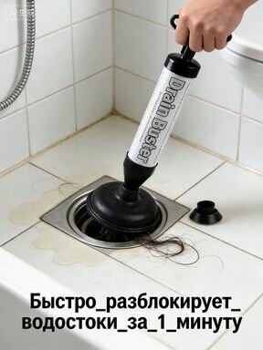 Вантуз помповый для очистки канализации труб 2 насадки/сантехнический для унитаза раковины кухни