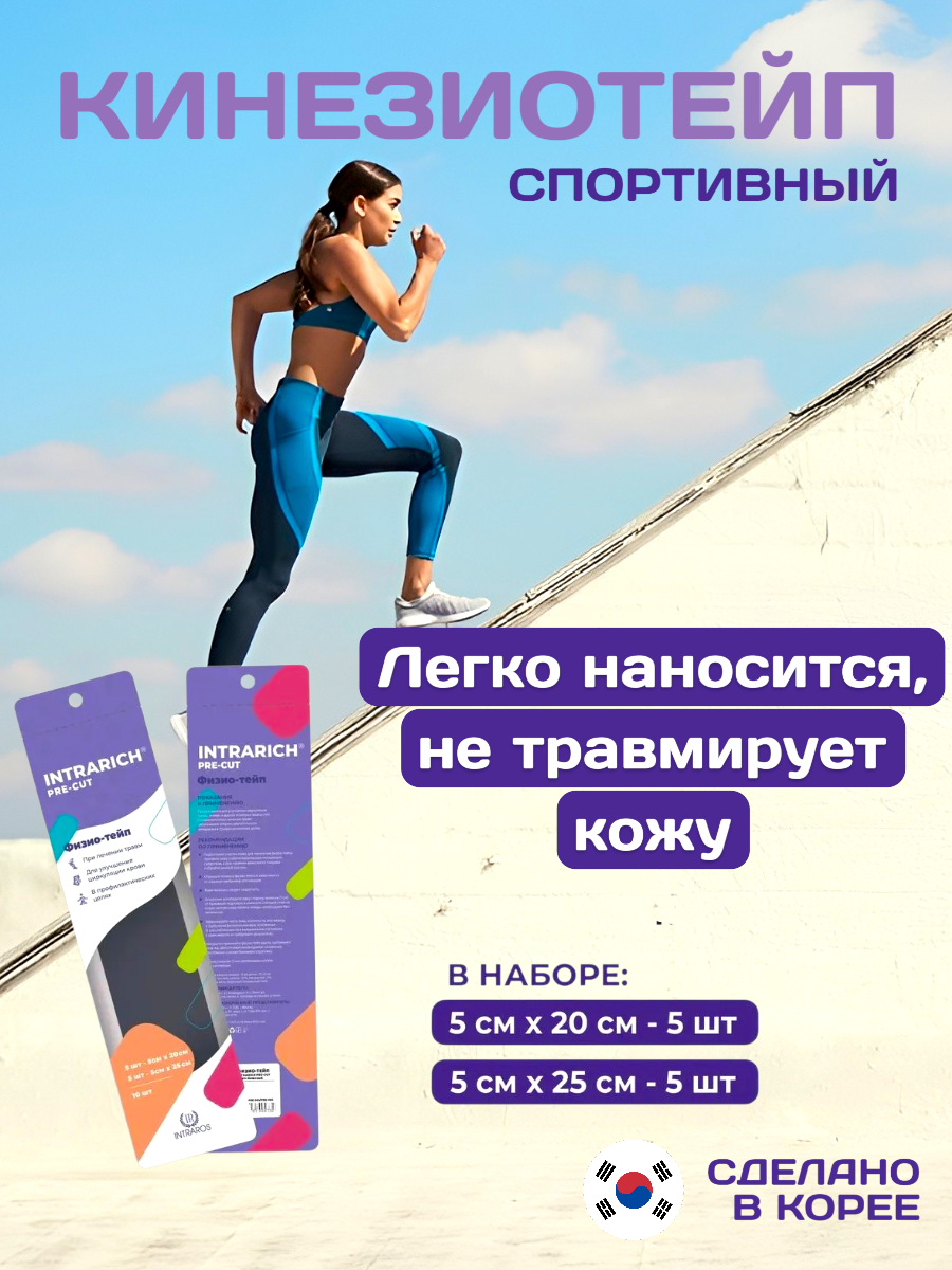Тейп спортивный INTRARICH PRE-CUT (преднарезанный), набор 10 шт, черный