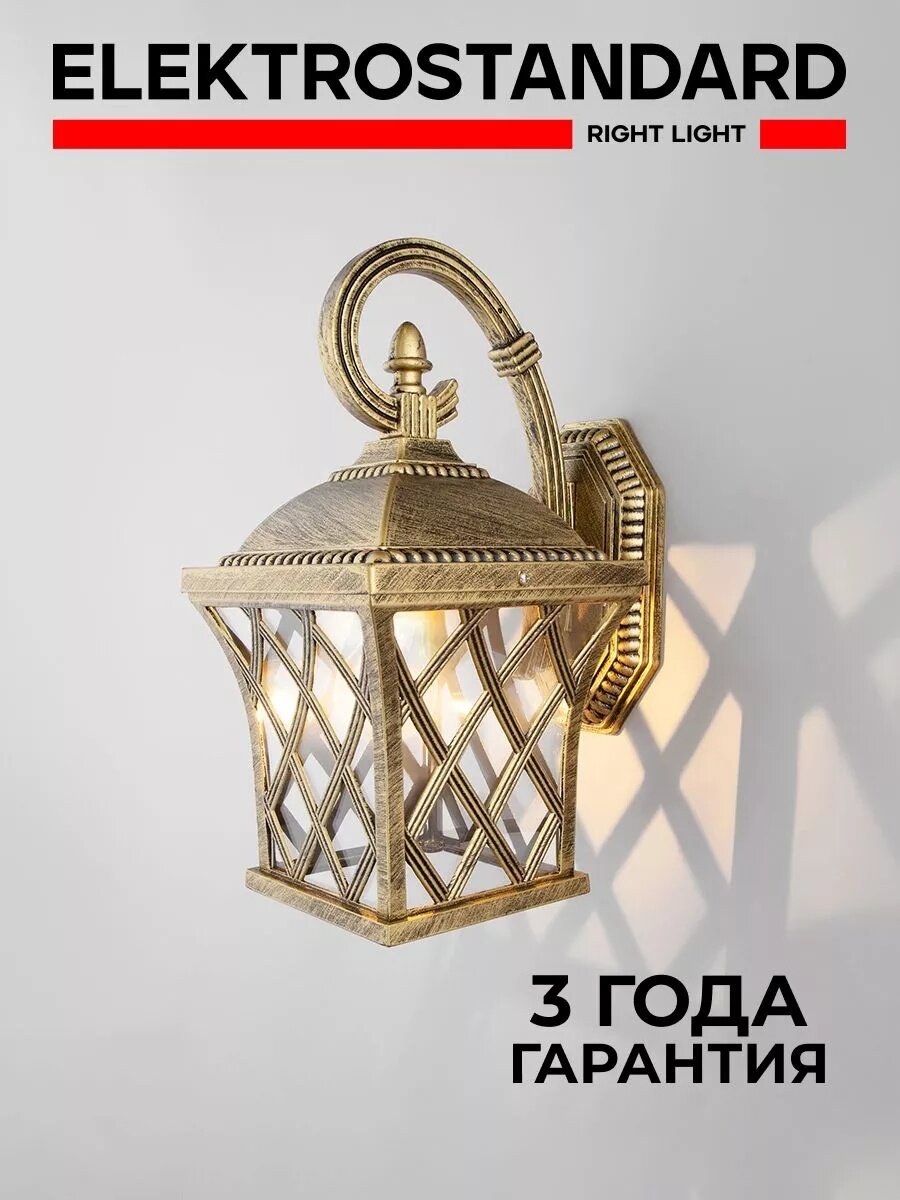 Уличный настенный светильник Elektrostandard Cassiopeya D, E27, цвет черное золото, IP44