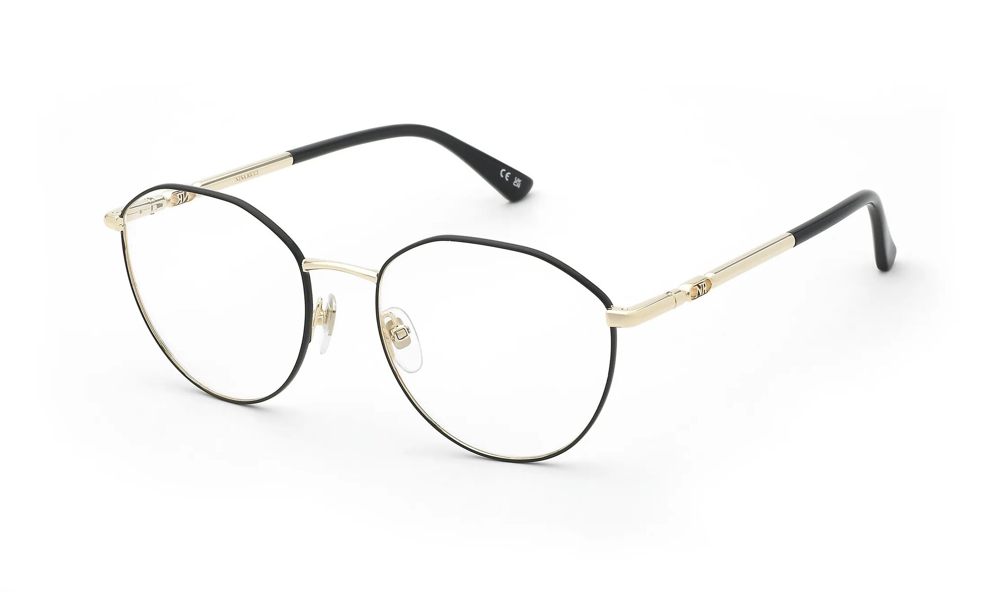 Оправа NINA RICCI VNR 469 col.0301, многоугольная форма, чёрный цвет, флексы, с футляром и салфеткой