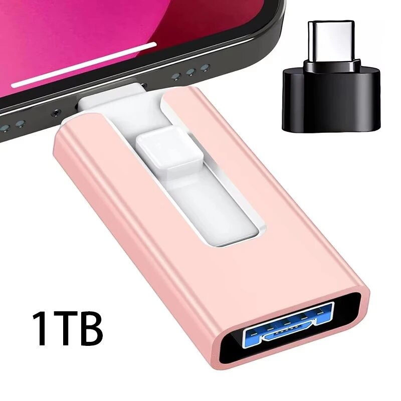 4в1 OTG Флешка 512 ГБ для iPhone USB 3.0 Розовый, Pink 1TB