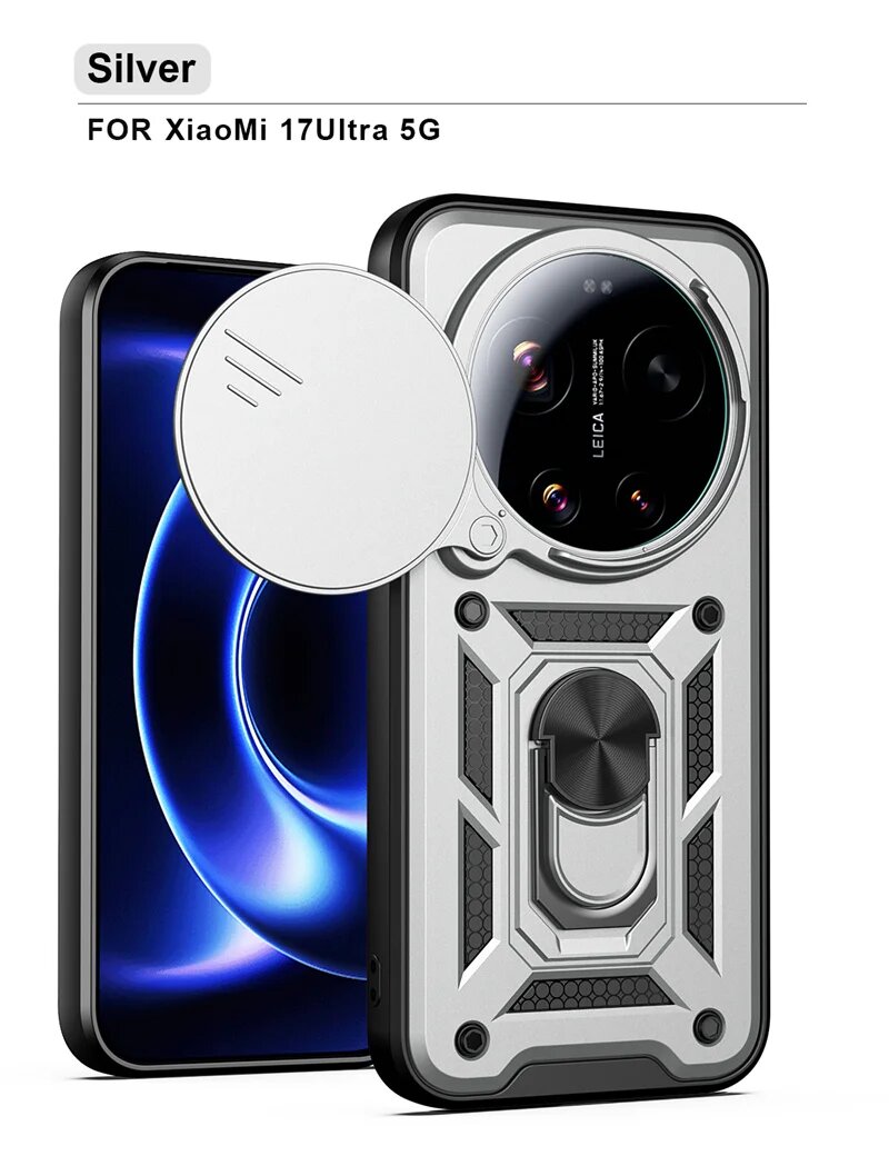 Противоударный защитный чехол для Xiaomi 17 Ultra с выдвижной крышкой для камеры, SJ-Silver