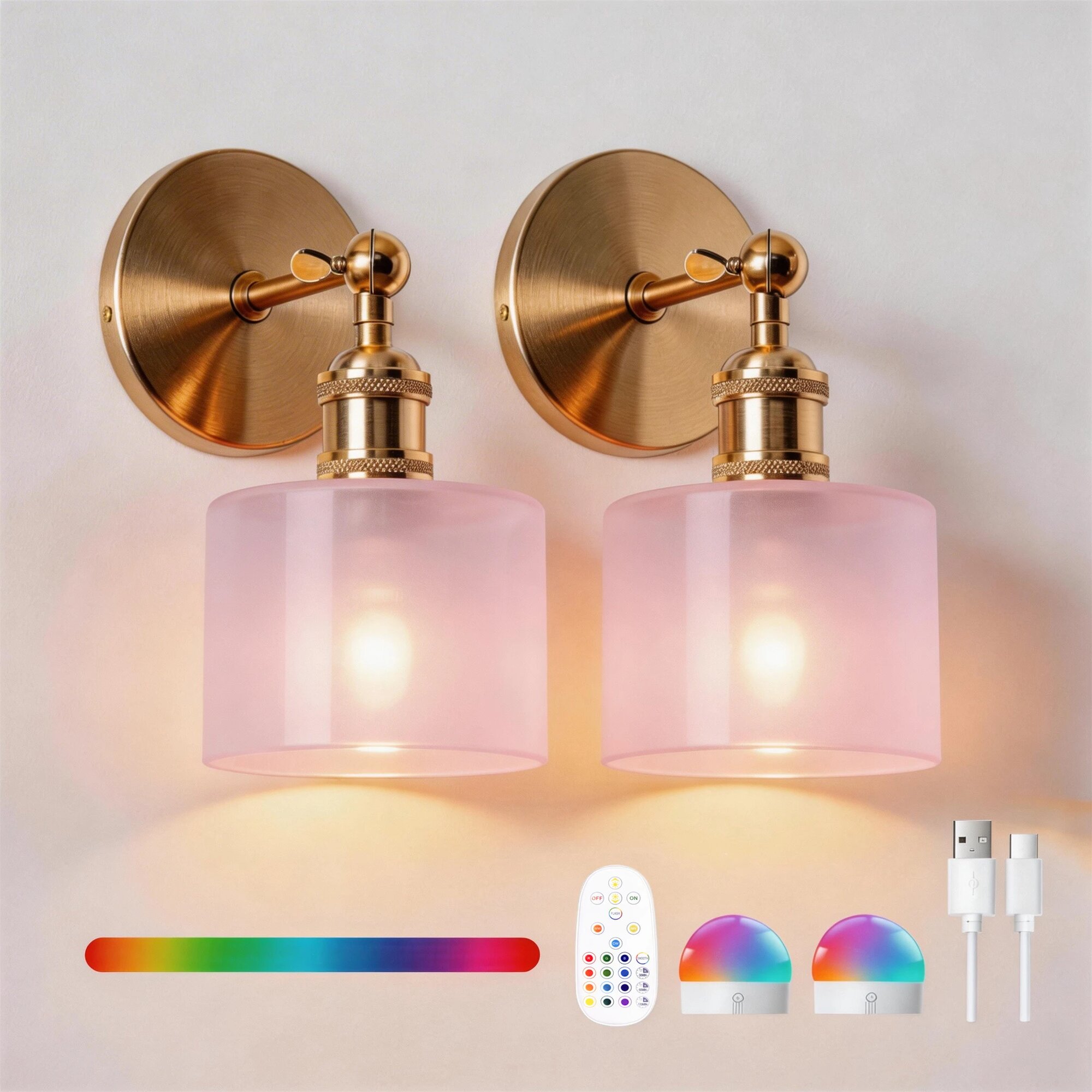 Ретро настенный светильник золотистый, Pink-2Pack