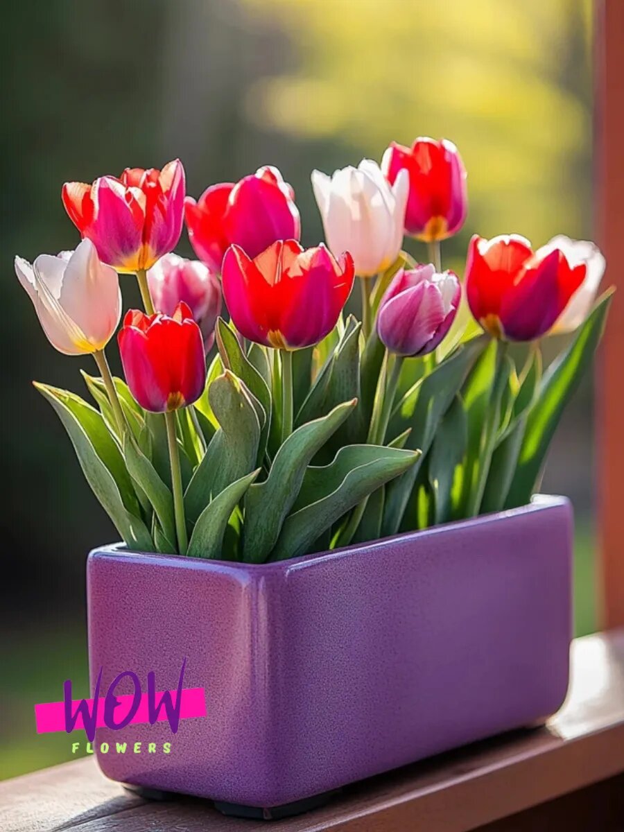 Луковицы цветов , WOW FLOWERS , Тюльпаны Красно-белый Микс ( 3 штуки )