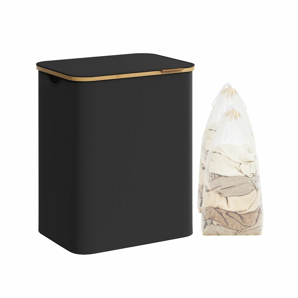Корзина для белья 130 л SONGMICS - с крышкой, 2 отделения, 52 x 38.5x 70.5 см, цвет черный LCB513B01