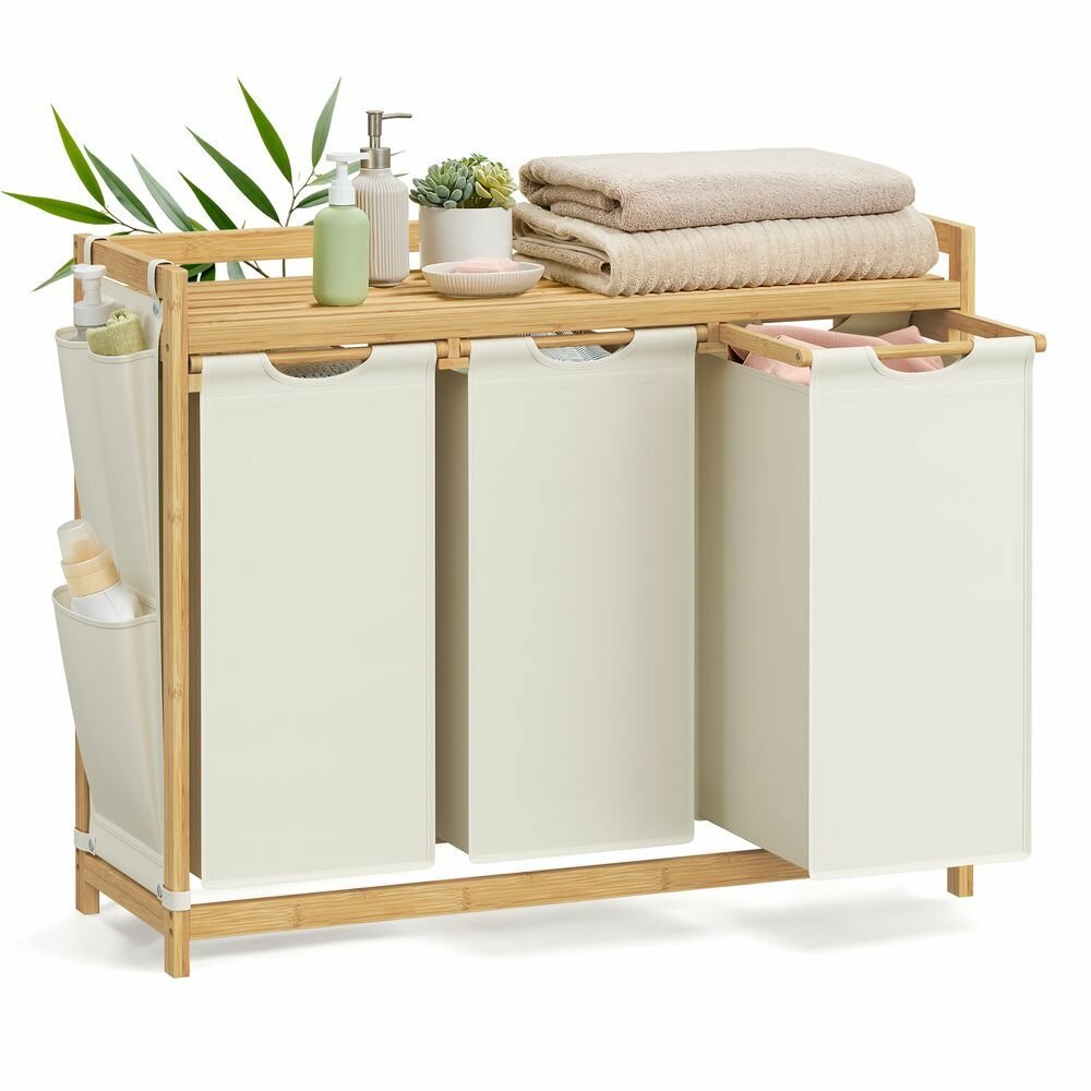 Корзина для белья SONGMICS - с 3 секциями, 94 x 33 x 78 см, 150 л, кремовый/бежевый, RLH115W01