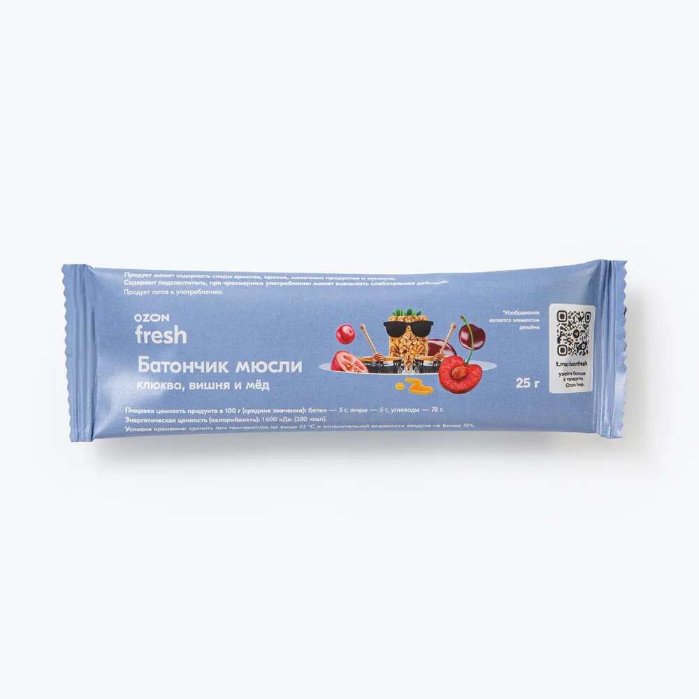 Батончик мюсли клюква, вишня и мед 25 г, Ozon fresh