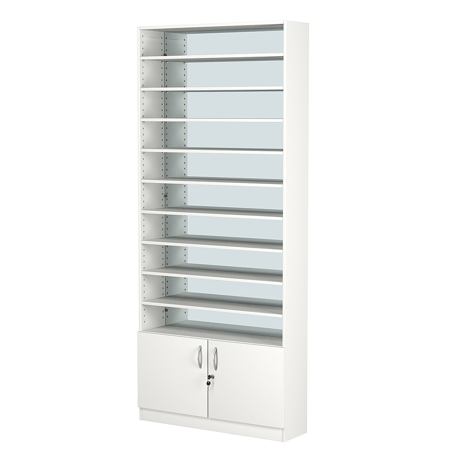 Стеллаж из ДСП с 9-ю полками 250x900 мм серии LEVEL-9 №11-2 (З/C - зеркало), Белый