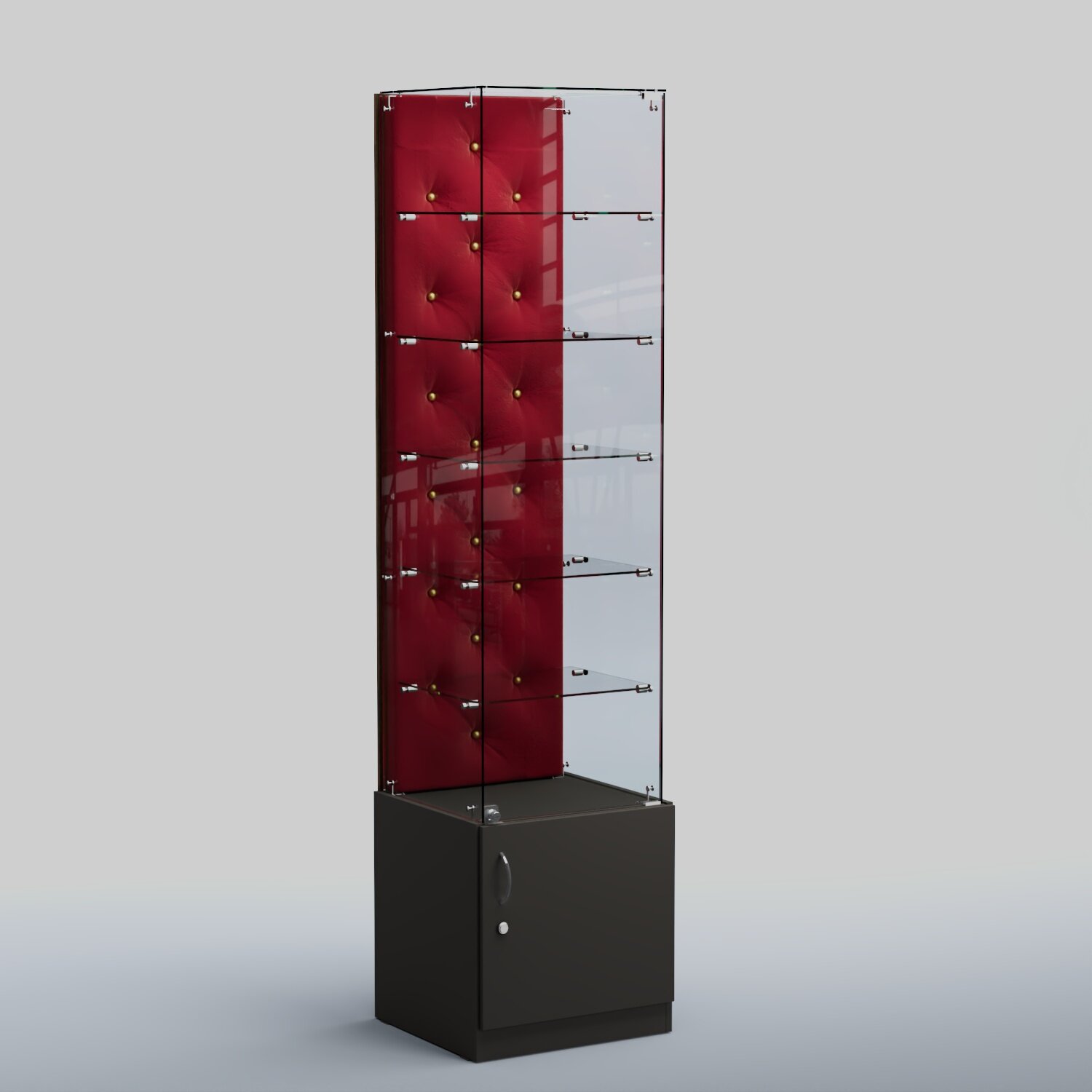 Высокая стеклянная витрина капитоне №506, Черный + 07 Dk. Red Велюр
