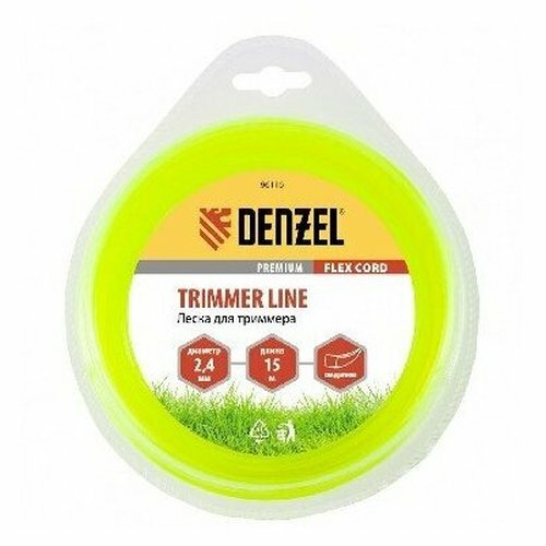 Леска для триммера квадрат 2,4 мм х 15 м, блистер flex cord Denzel 96116