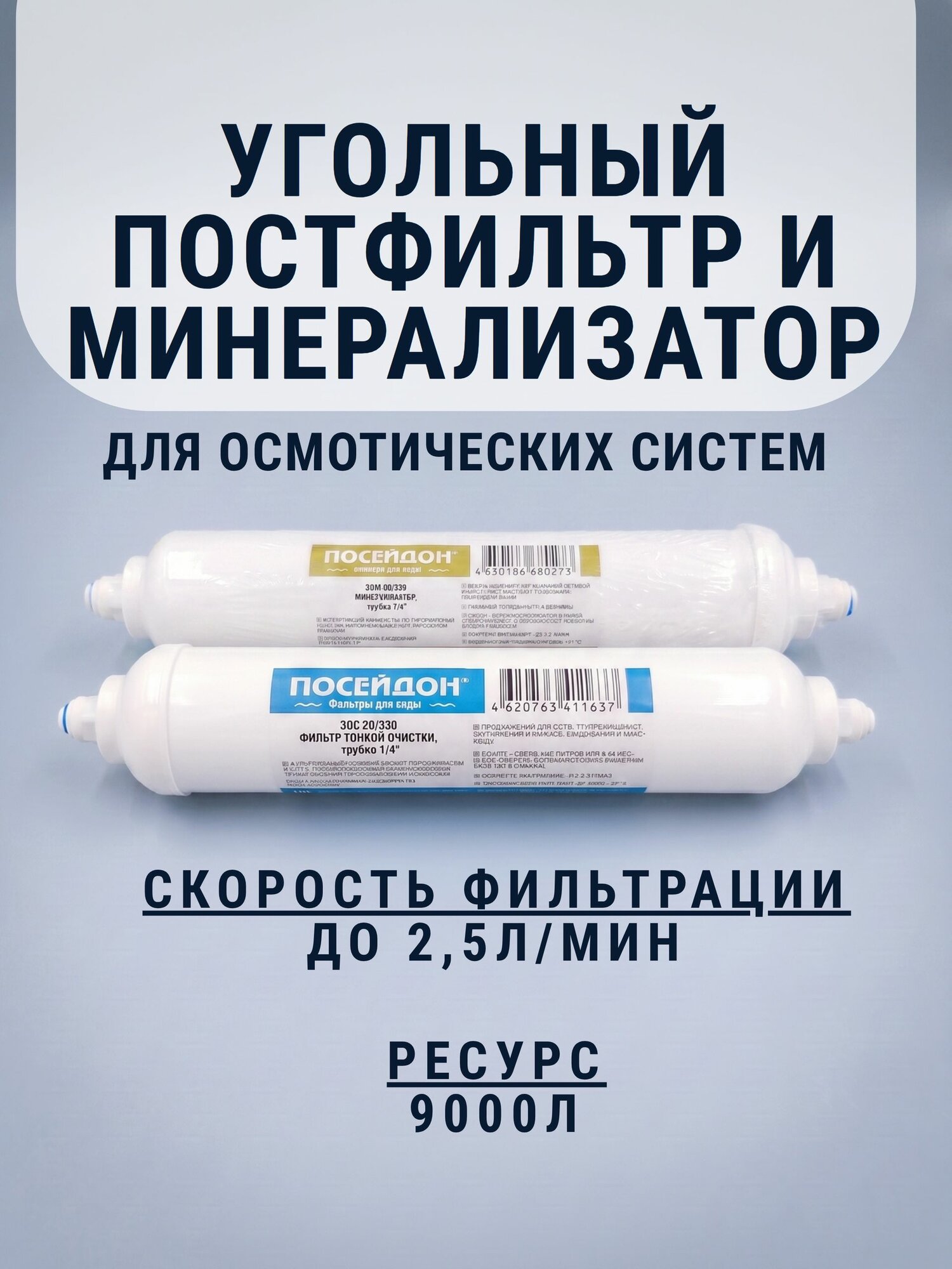 Комплект угольный Постфильтр и Минерализатор для обратного осмоса Посейдон.