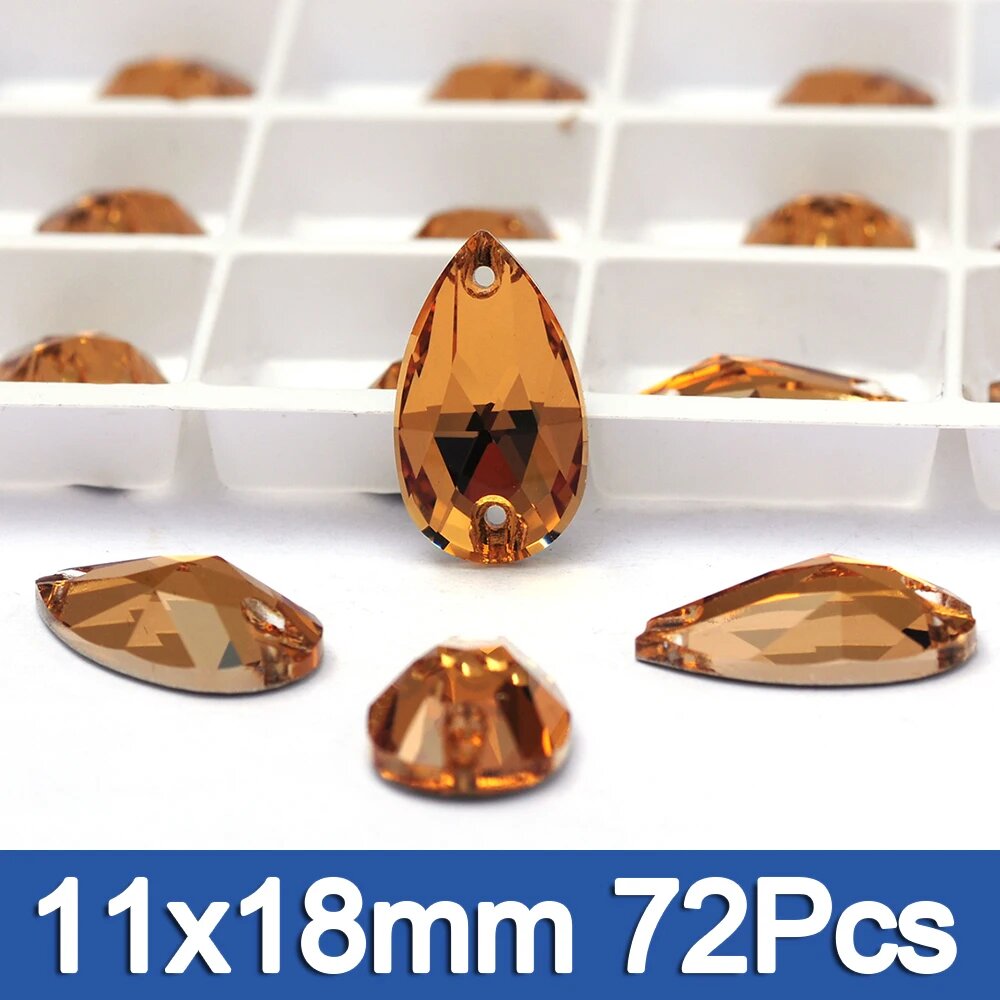PUBRILEX светло-дымчатый топаз стразы для шитья Drop 11x18mm 72Pcs