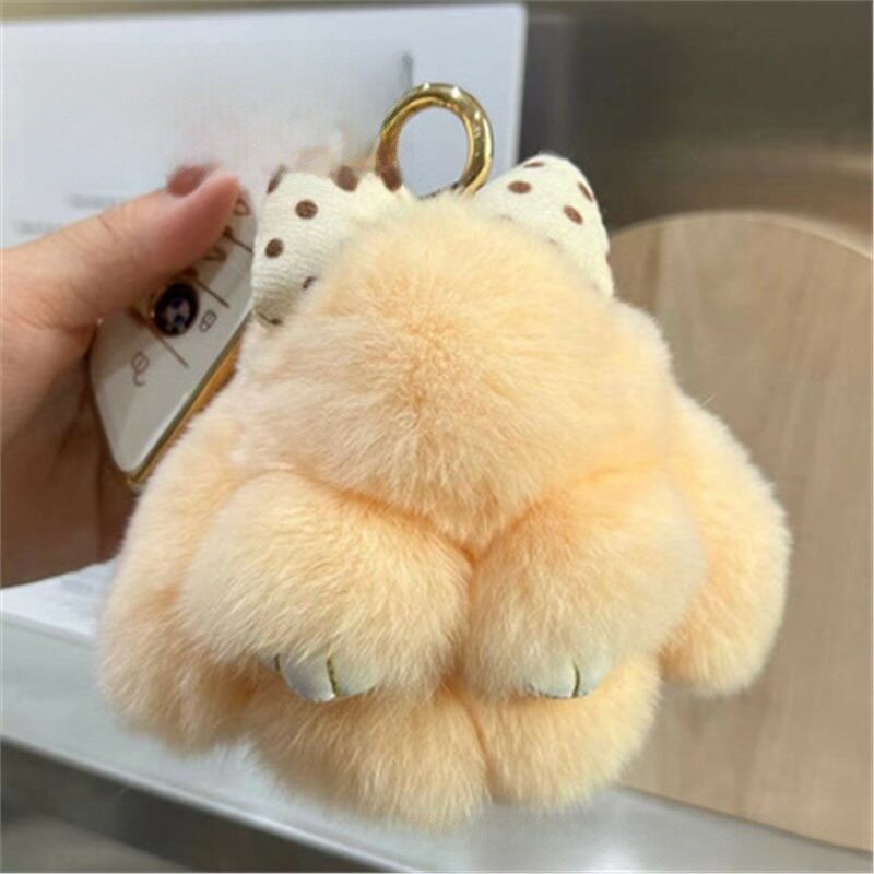 Highend animal bunny pendant with leather and plush for gift or decor beige