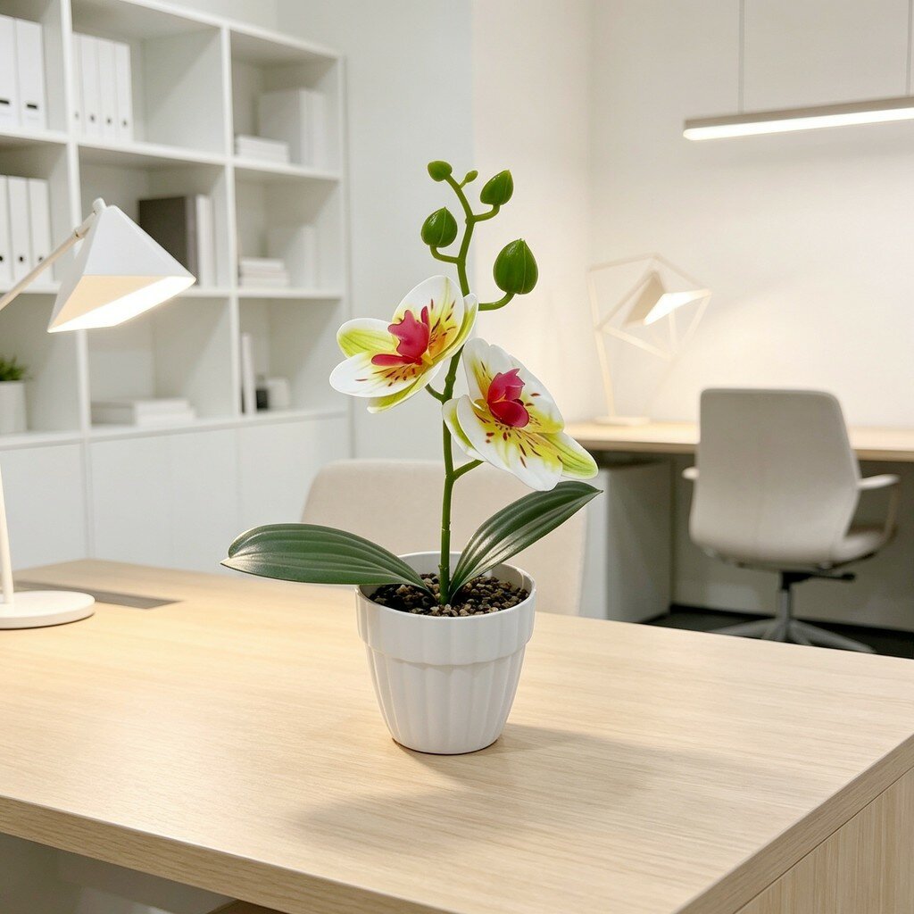 Butterfly orchid greenery with realistic feel for home decoration and event arrangements, green white