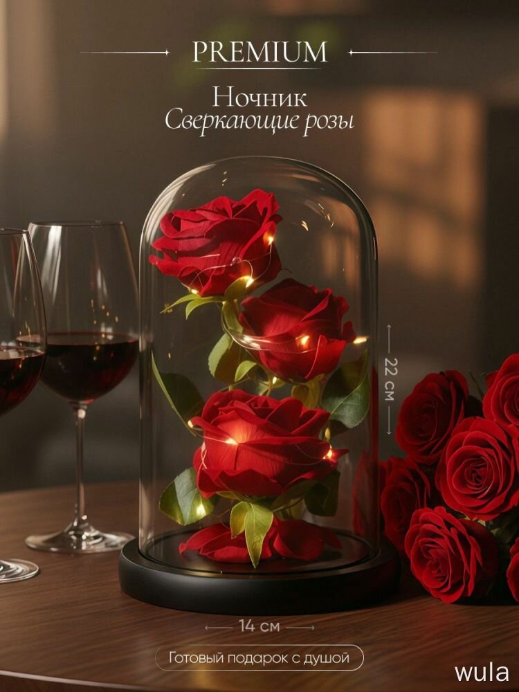 Ночник wula с розами сверкающими 22 см 14 см для подарка для дома