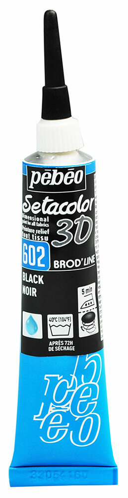 Контурная краска Pebeo по ткани, с "опухающим" эффектом, Setacolor, 3D, 20 мл, черный